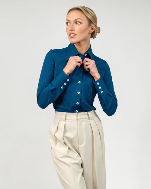 Waffle Blouse Ocean Blue